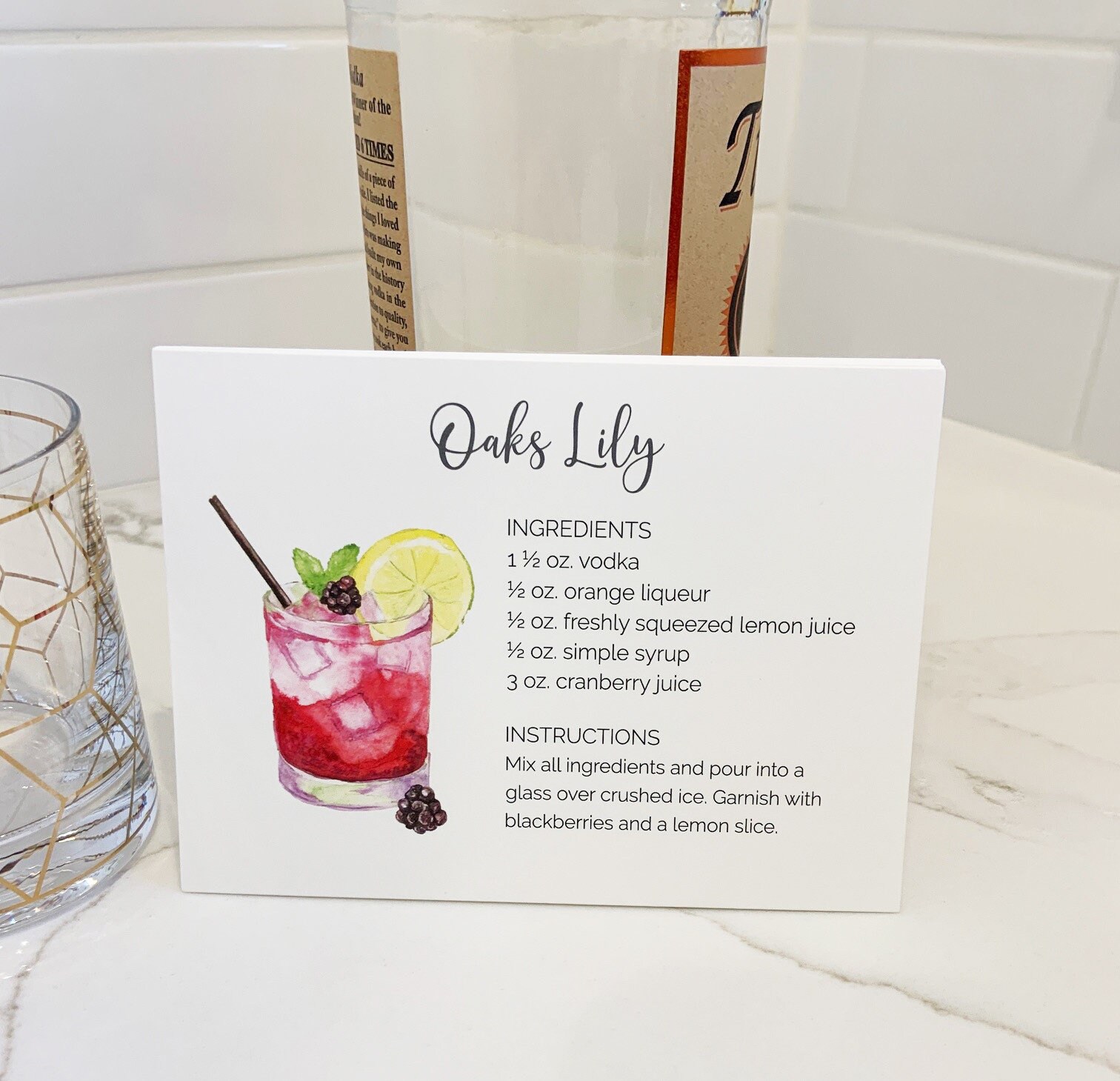 Oaks Lily Cocktail Recipe Card Printed Card 120lb Stock Kentucky