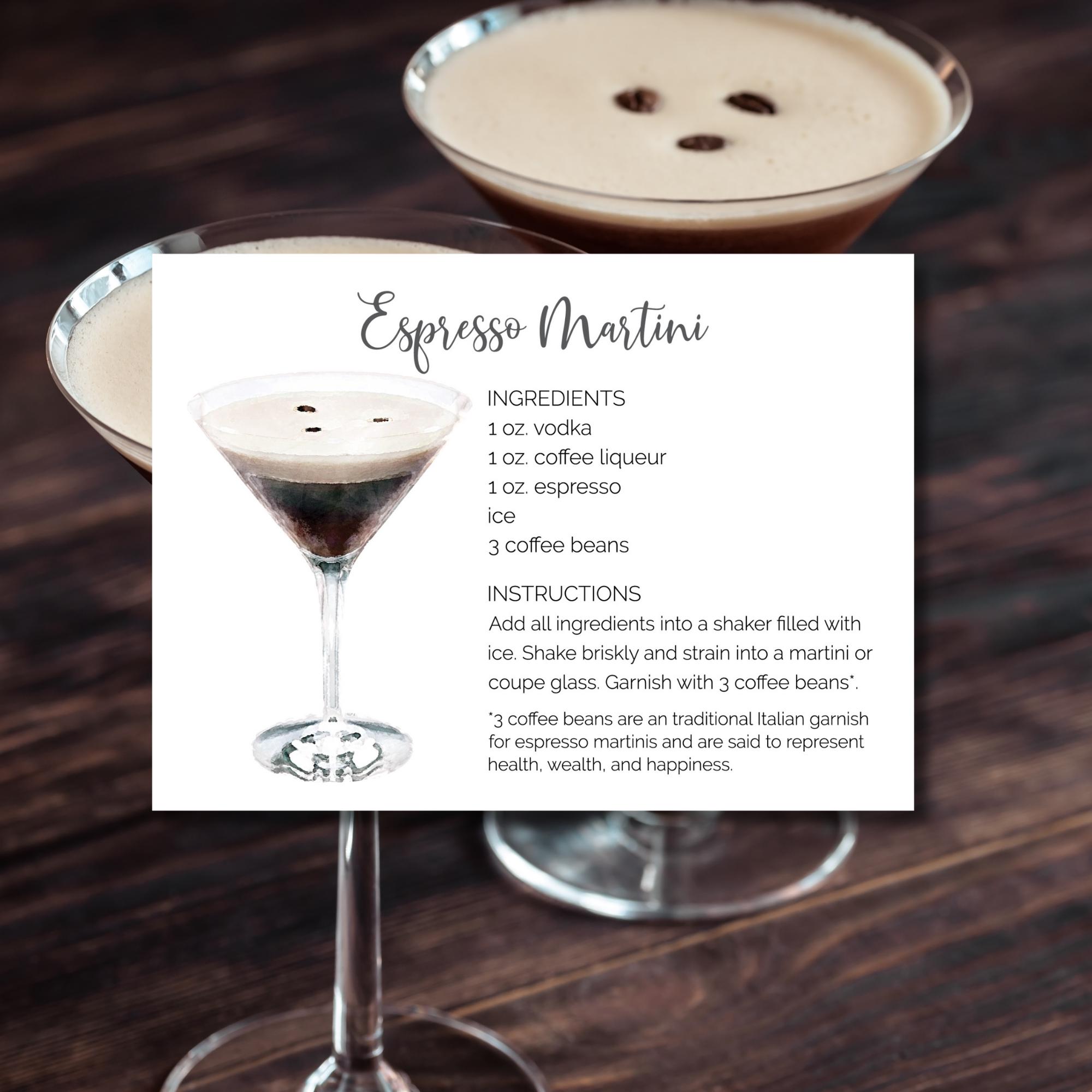 Espresso Martini Cocktail Recipe Card, Stock the Bar, Cocktail Recipe ...