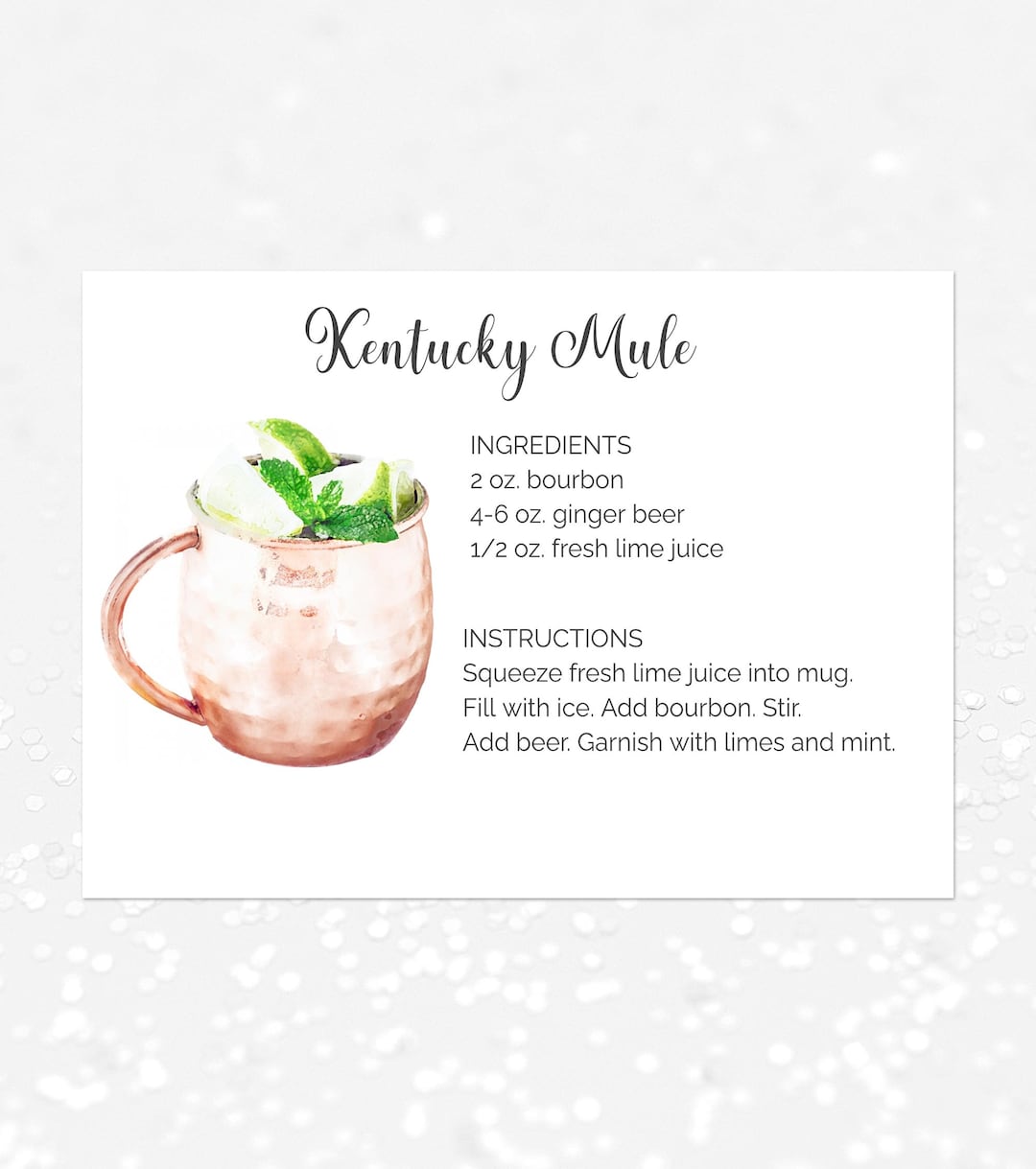 Editable Kentucky Mule Recipe Card, Editable Cocktail Recipe Card ...