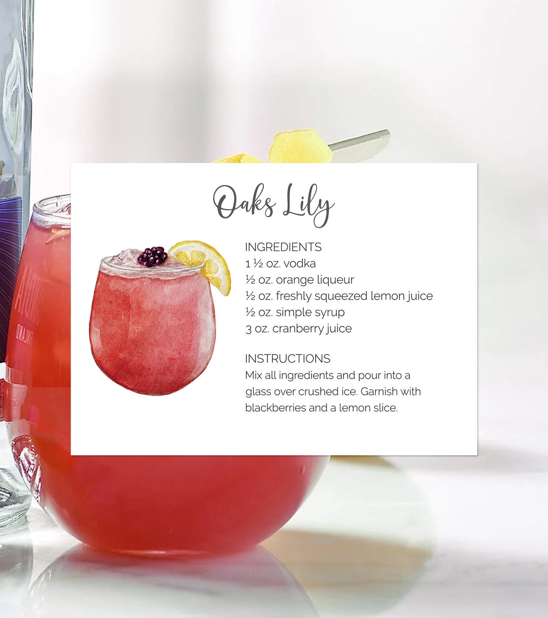 Kentucky Oaks Lily Cocktail Recipe Card, Printed Card 120lb. Stock ...