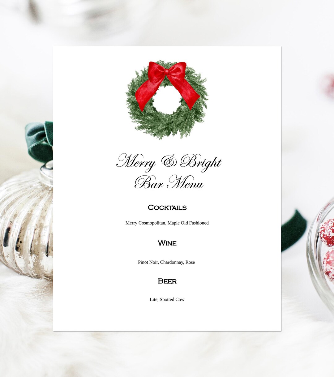 Editable Christmas Party Signs, Christmas Wreath With Bow, Editable ...