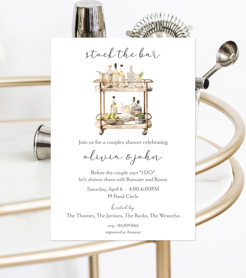 Stock the Bar Invitation, Couples Shower Invitation, Bar Cart Invite ...