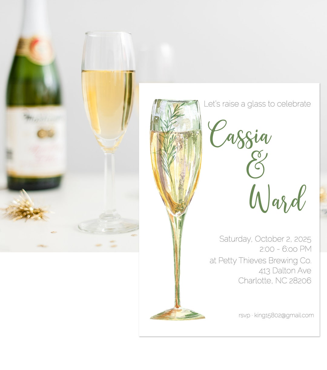 Champagne Glass Engagement Invitation: Couples Shower, Cocktail Party ...