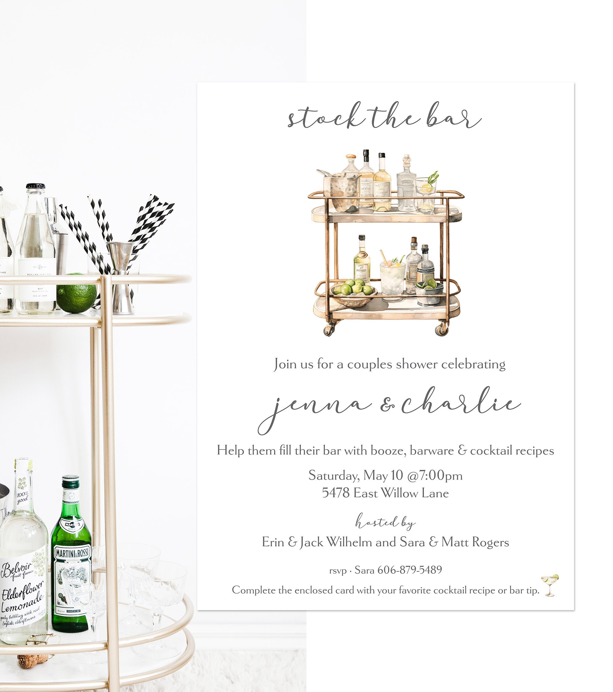 Stock the Bar Invitation, Couples Shower Invitation, Bar Cart Invite ...