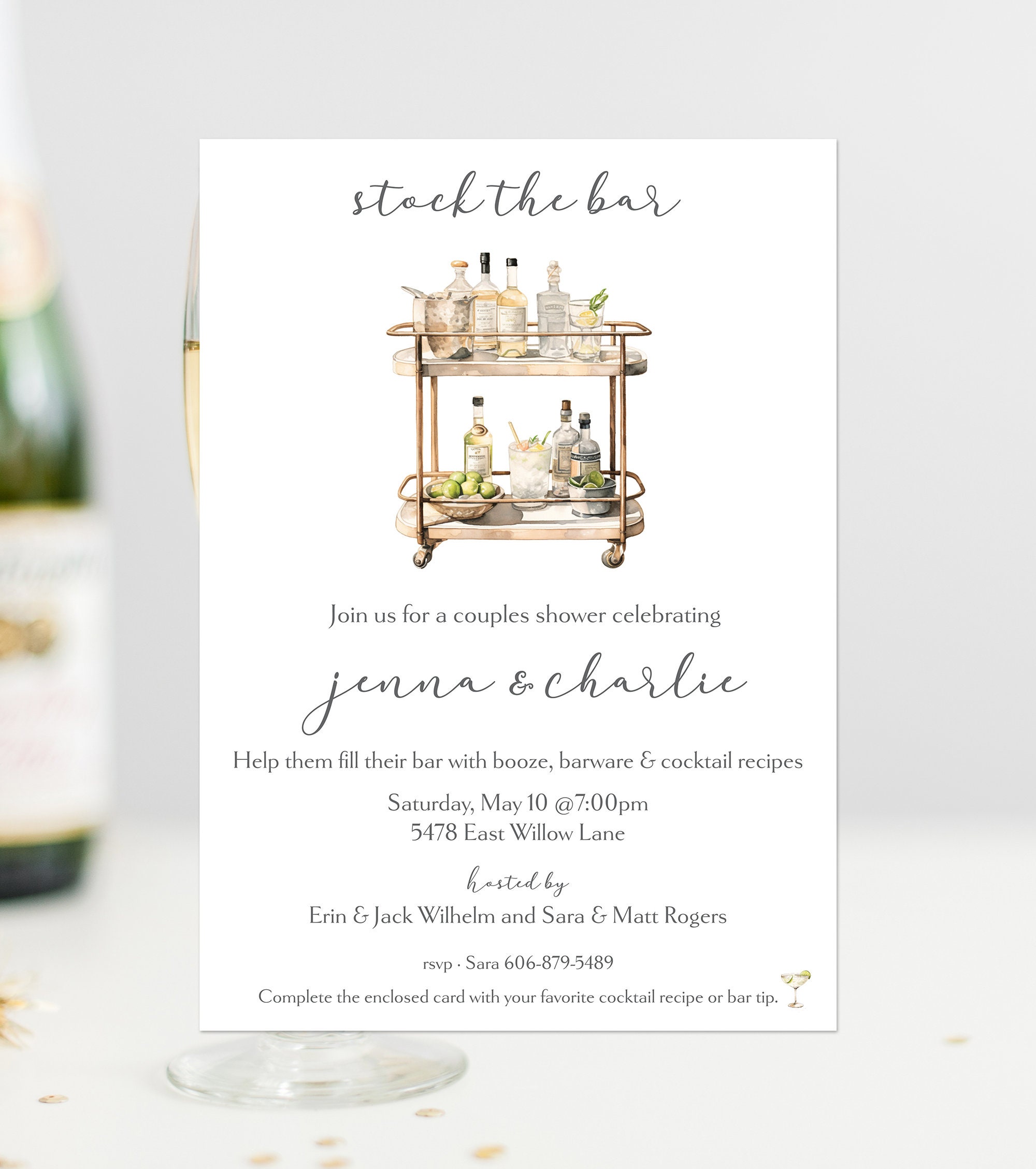 Stock the Bar Invitation, Couples Shower Invitation, Bar Cart Invite ...