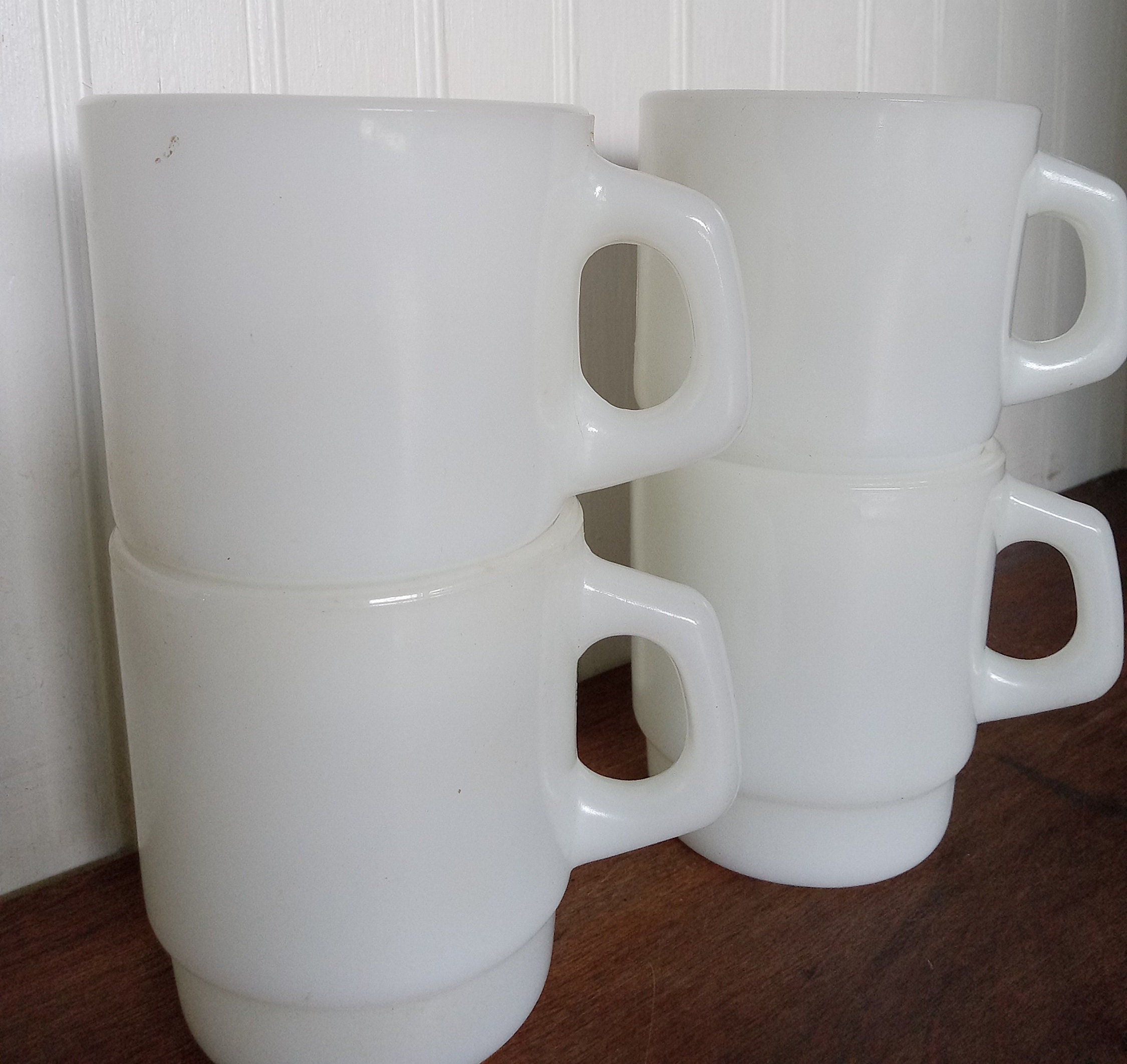 Vintage White Anchor Hocking Stacking Coffee Mugs Milkglass Set of 4 - Etsy