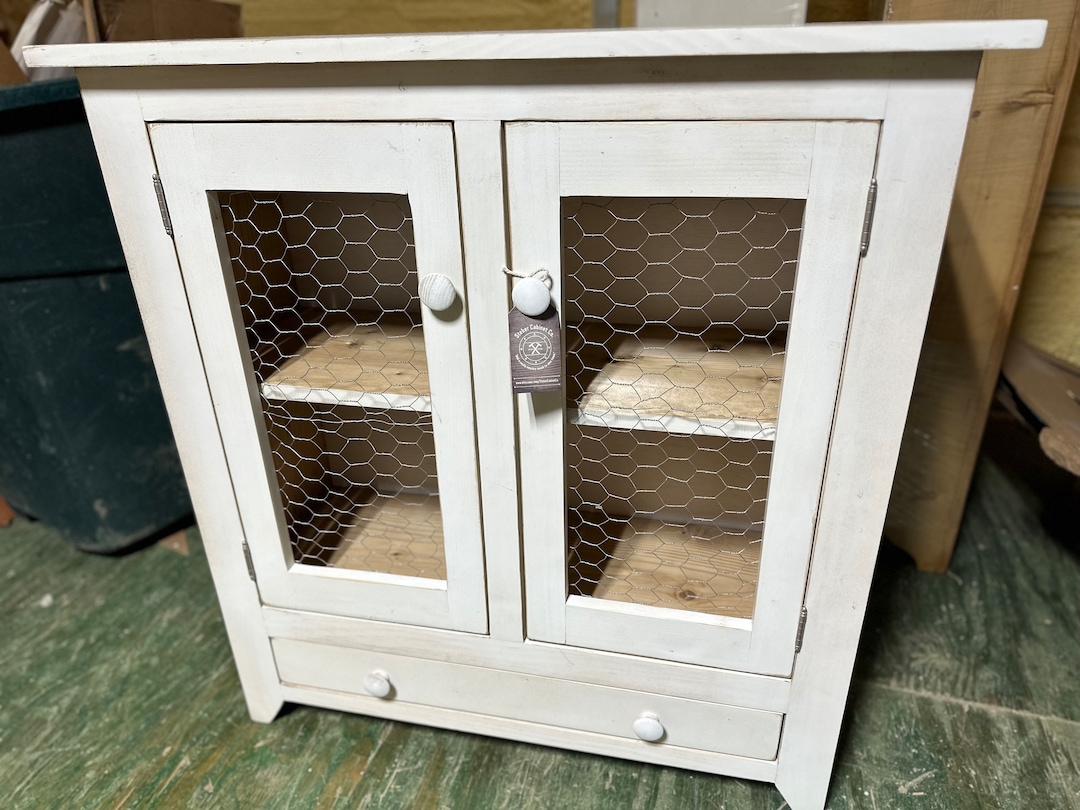 Vintage Farmhouse Pie Safe 36”T Cabinet - Screen or Chicken Coop Wire W ...