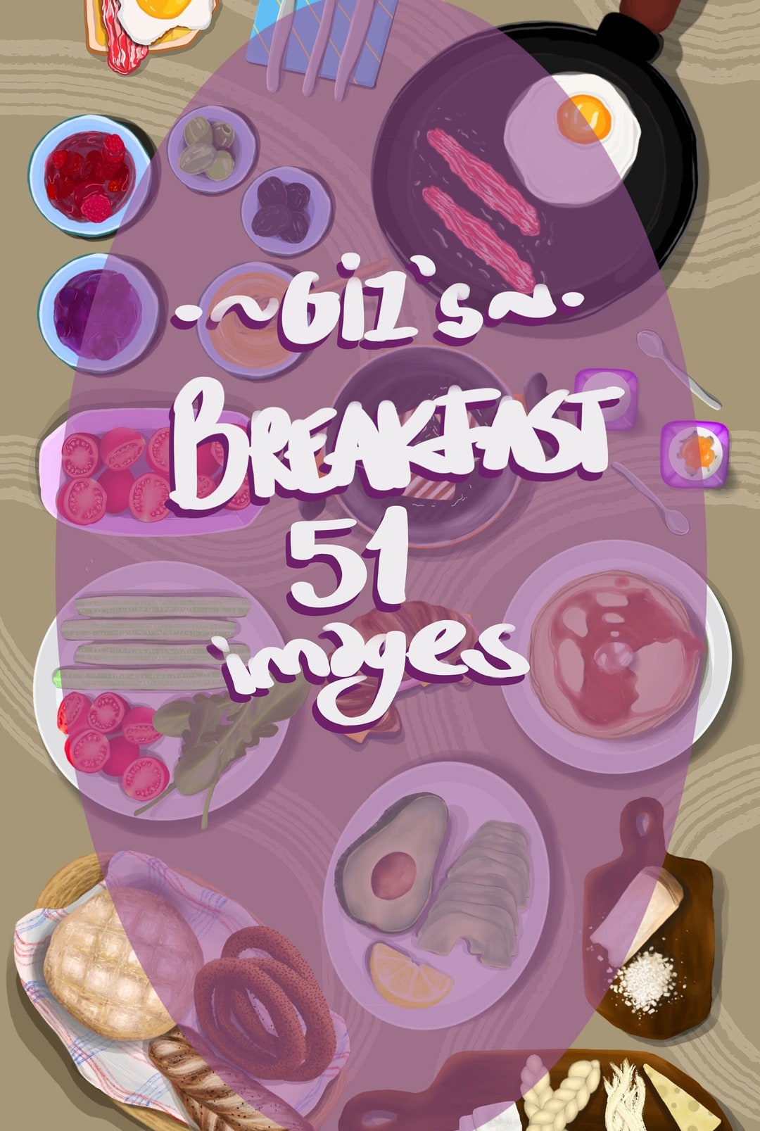 Breakfast 51 Pieces Clipart Set, Breakfast Icon Set, Egg, Bacons ...