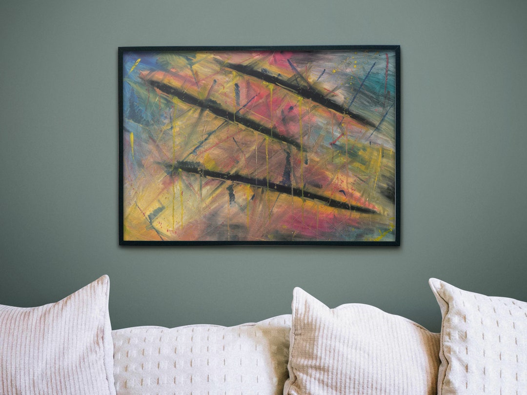 Gruff Titled Original Oil Painting, Abstract Large Oil Art, Cat Scratch ...