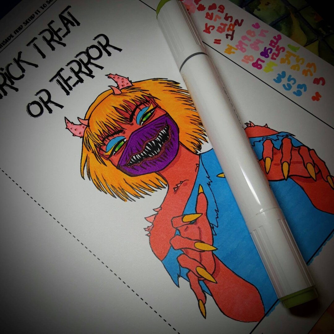 Trick Treat or Terror Karte handgezeichnet für digitalen Download - Etsy.de