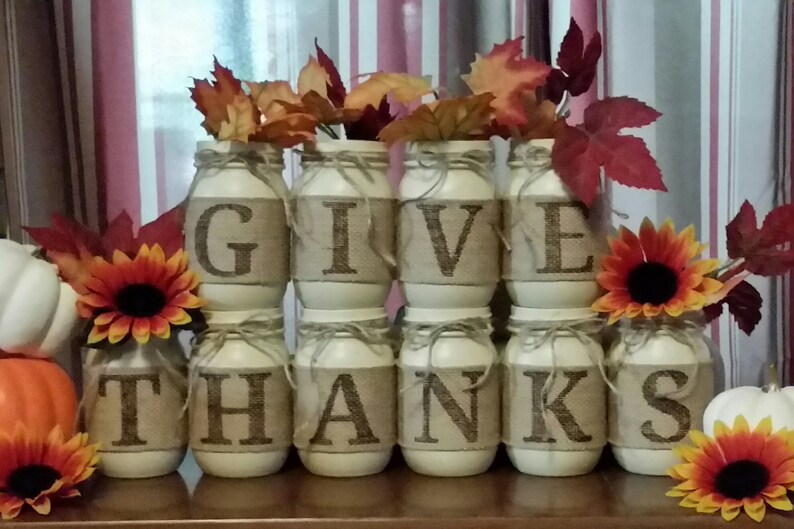 GIVE THANKS Mason Jars, Home Decor Set, Fall Decor, Thanksgiving ...