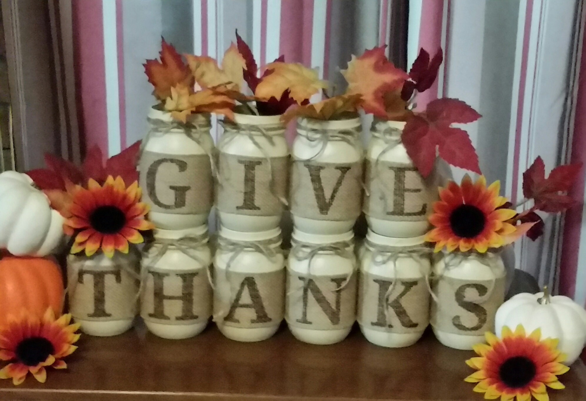 GIVE THANKS Mason Jars, Home Decor Set, Fall Decor, Thanksgiving ...