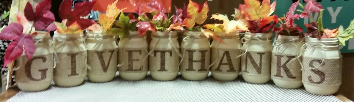 GIVE THANKS Mason Jars, Home Decor Set, Fall Decor, Thanksgiving ...
