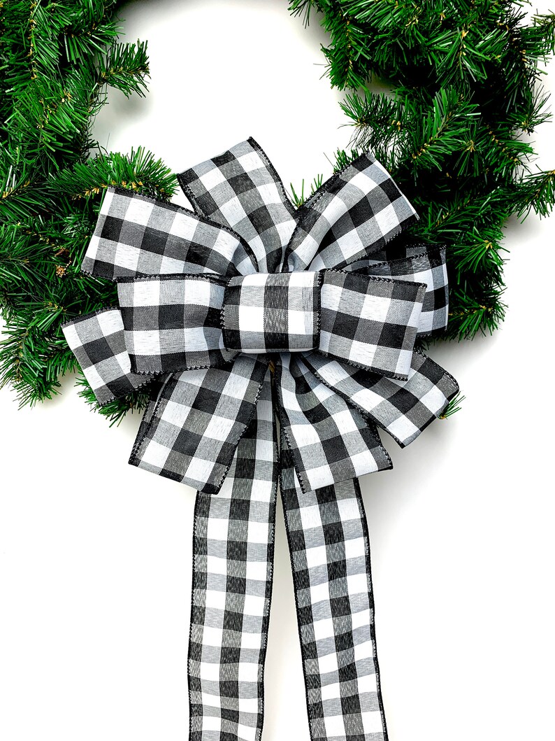 Buffalo Plaid Black and White Wreath Bow, Buffalo Check Large Gift Bow ...