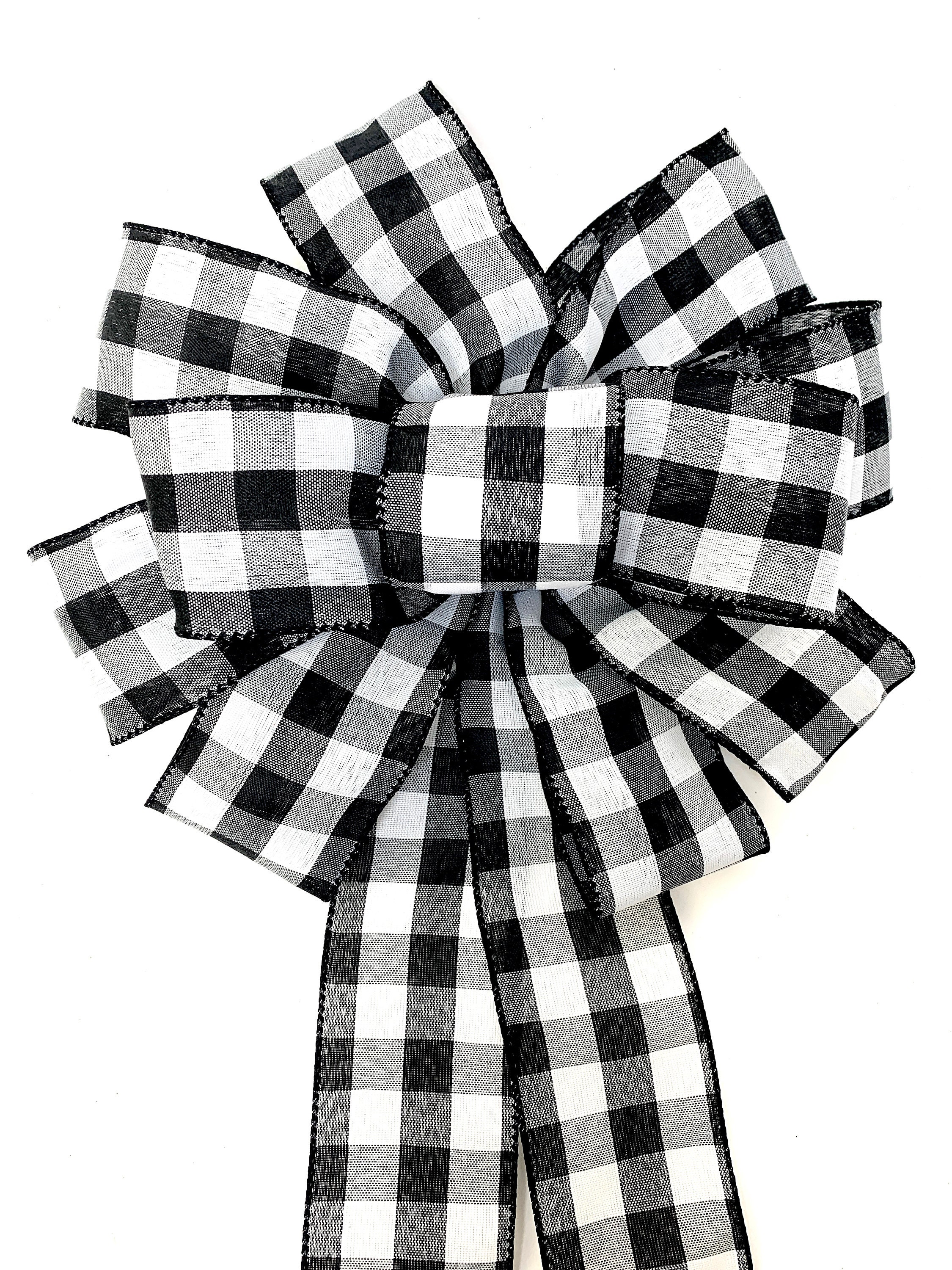 Buffalo Plaid Black and White Wreath Bow, Buffalo Check Large Gift Bow ...