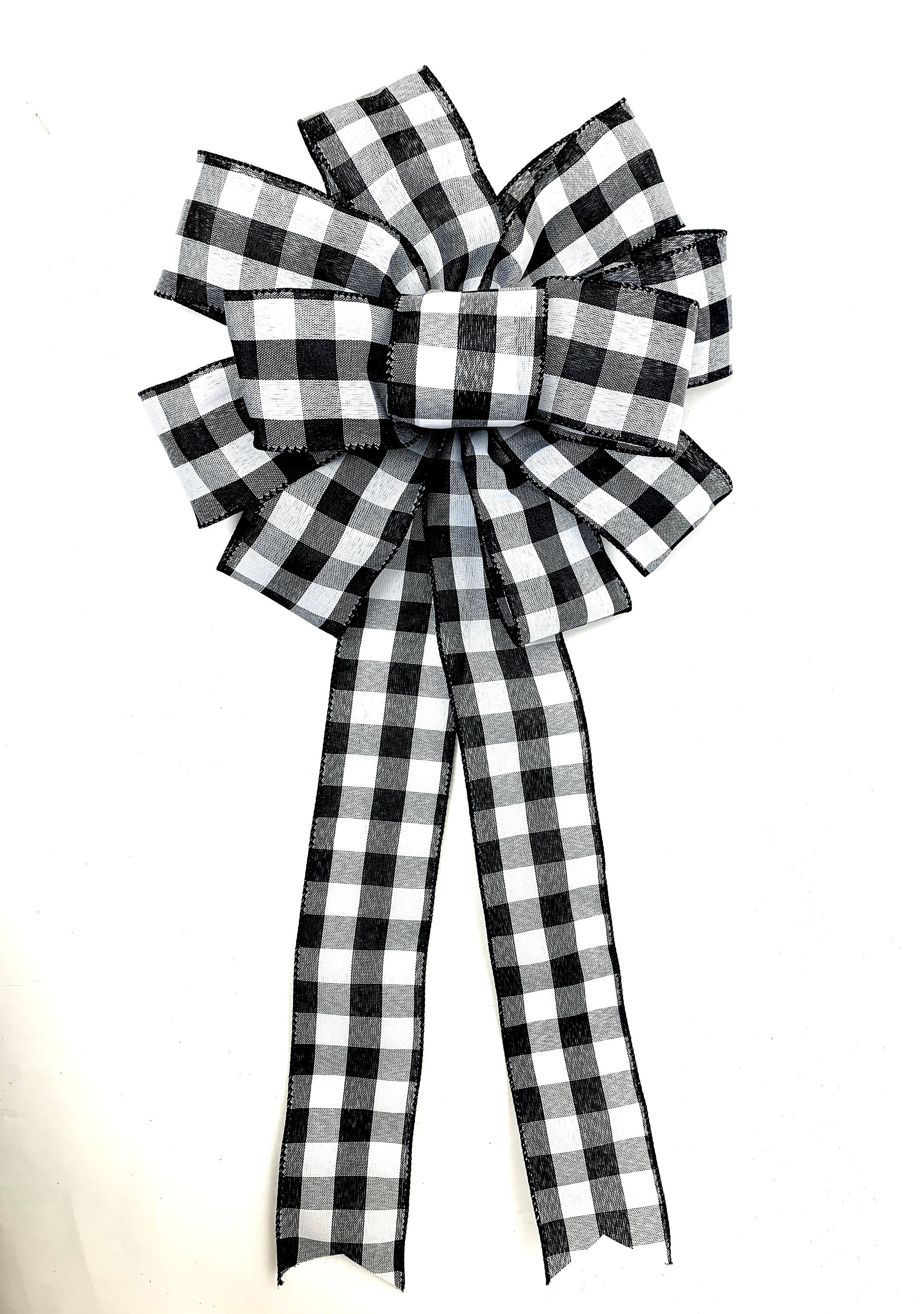 Buffalo Plaid Black and White Wreath Bow, Buffalo Check Large Gift Bow ...