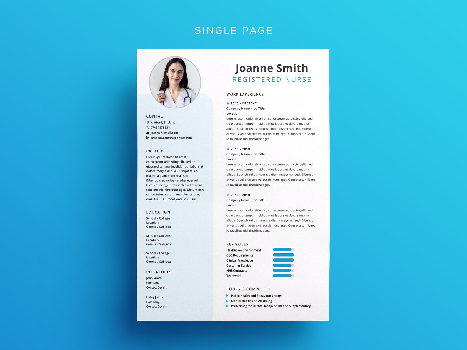 Modern Medical Nurse Resume CV Template for Pages, Word or Google Docs ...