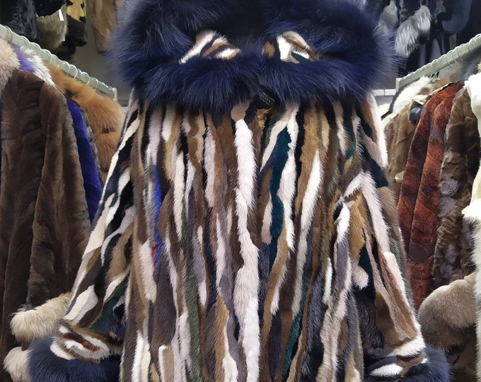 Real Hooded Mink Fur Cape / Real Fox Fur / Genuine Colorful Mink Fur ...