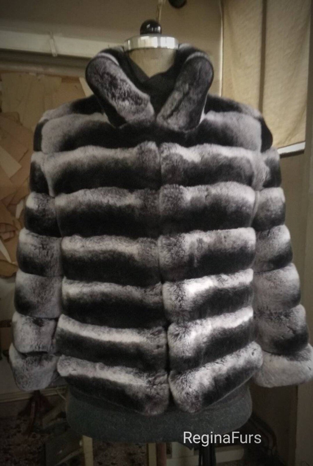 Real Fur Jacket/ Genuine Rex Rabbit Fur Jacket/ Gray Rex Rabbit Jacket ...
