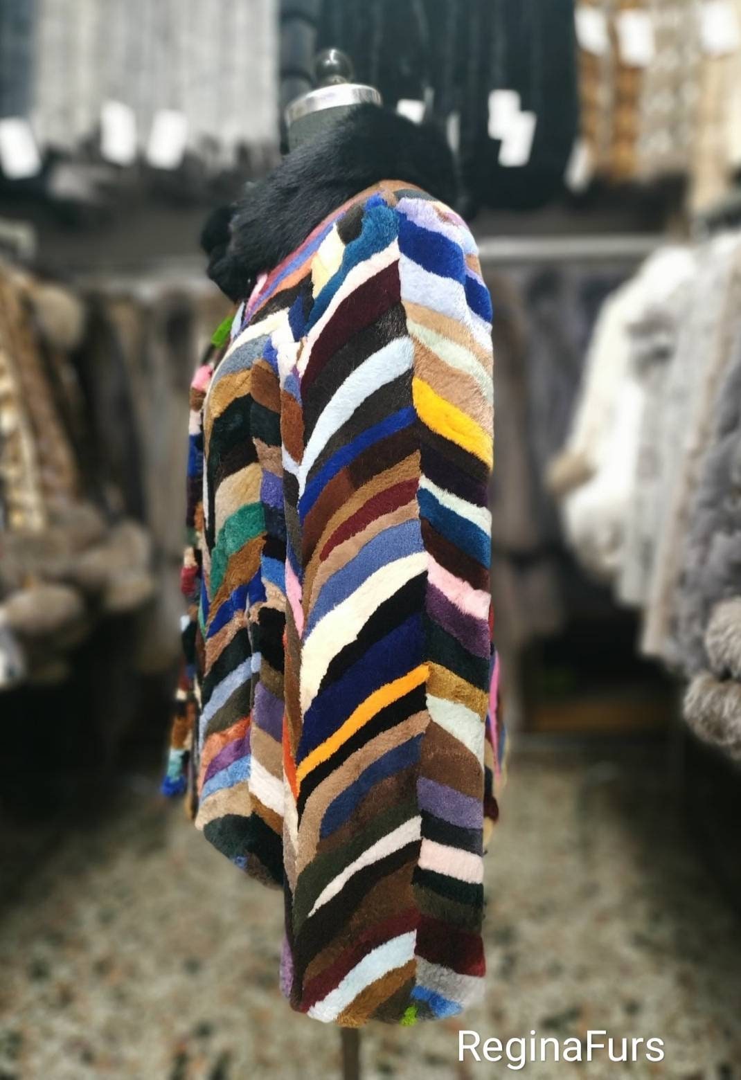 Fur Jacket/ Real Fur/canadian Beaver Fur With Fox Collar/ Colorful Fur ...