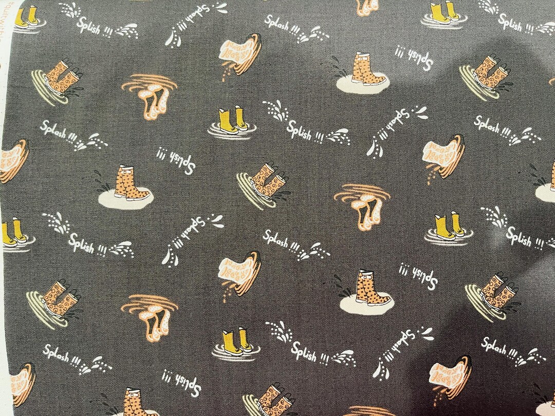Splish Splash-charcoal Fabric-rain Boots Fabric-the Bright Leaf Design ...