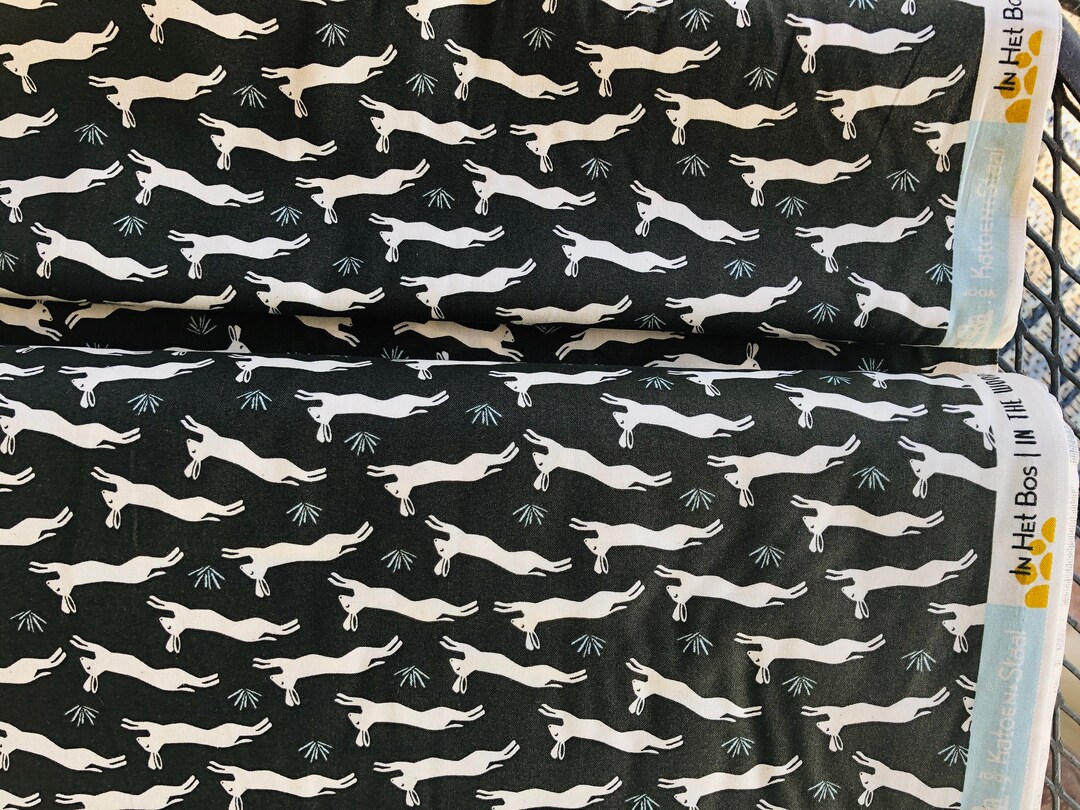 Hare Print Cotton Fabric: Green Unbleached Quilting Material - Etsy