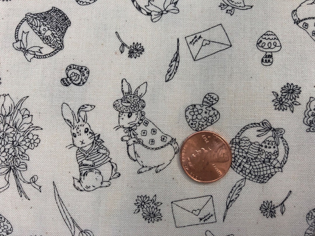 Japanese Peter Rabbit Black and White Sheeting Cotton Fabric. - Etsy