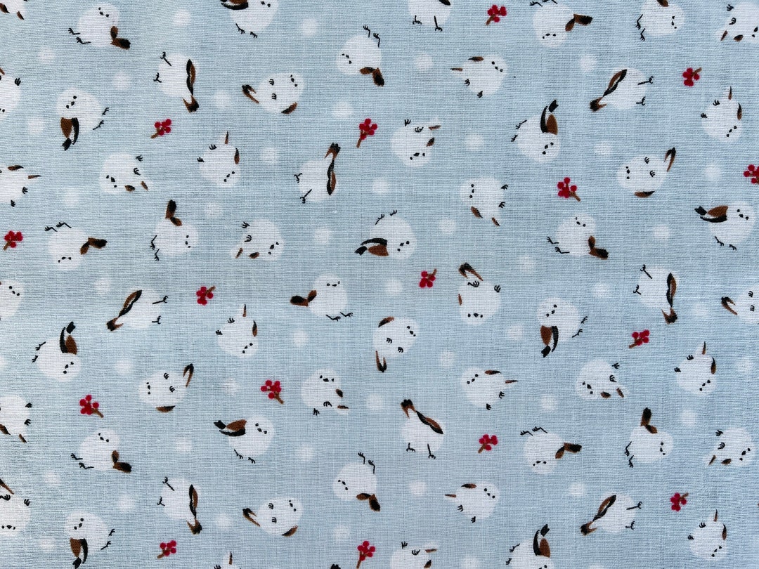 Bird Double Gauze Cotton Fabric Japanese Textile Gray White Red - Etsy