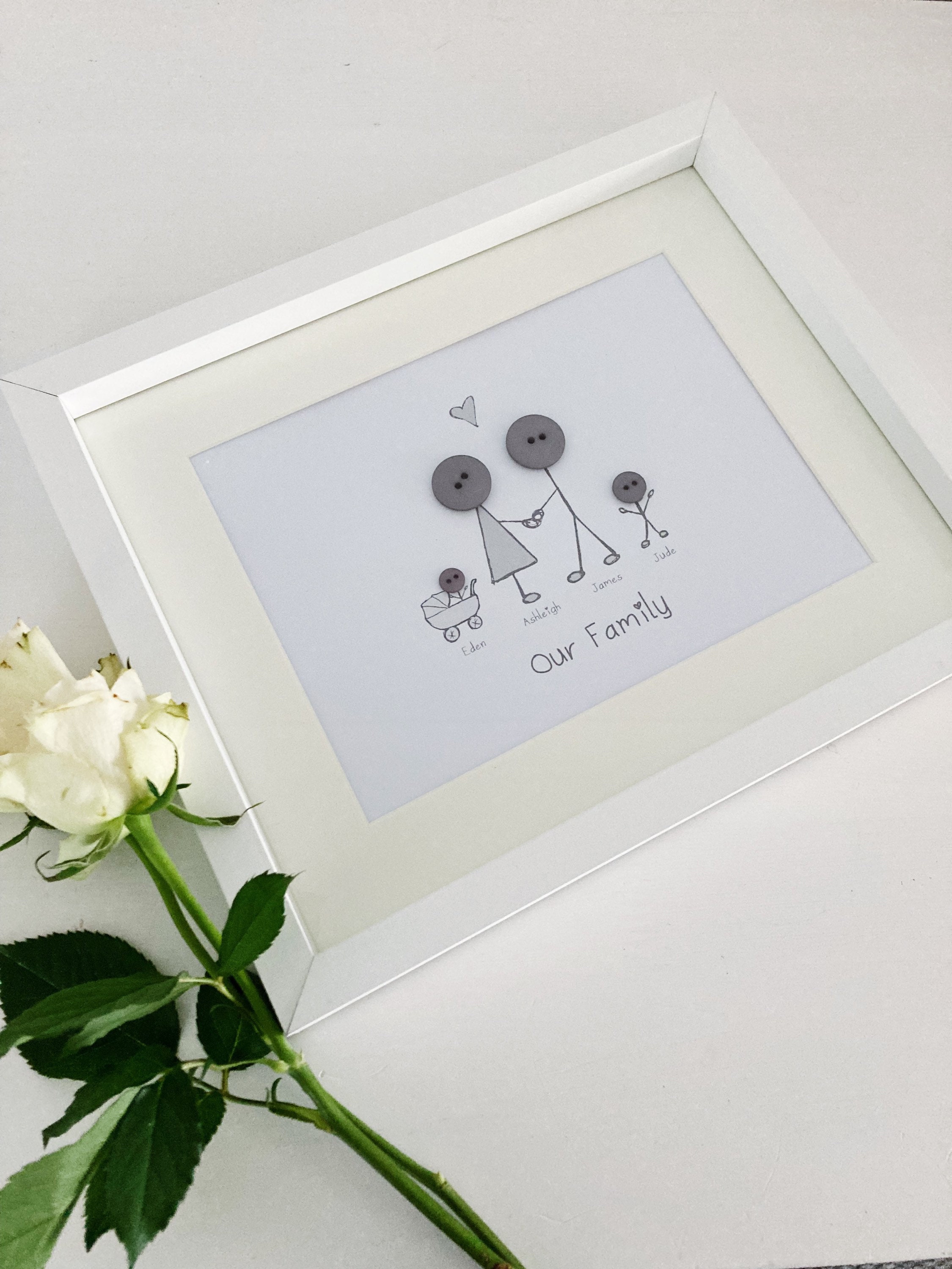 Button Family Frame / Button People / Grey Buttons - Etsy