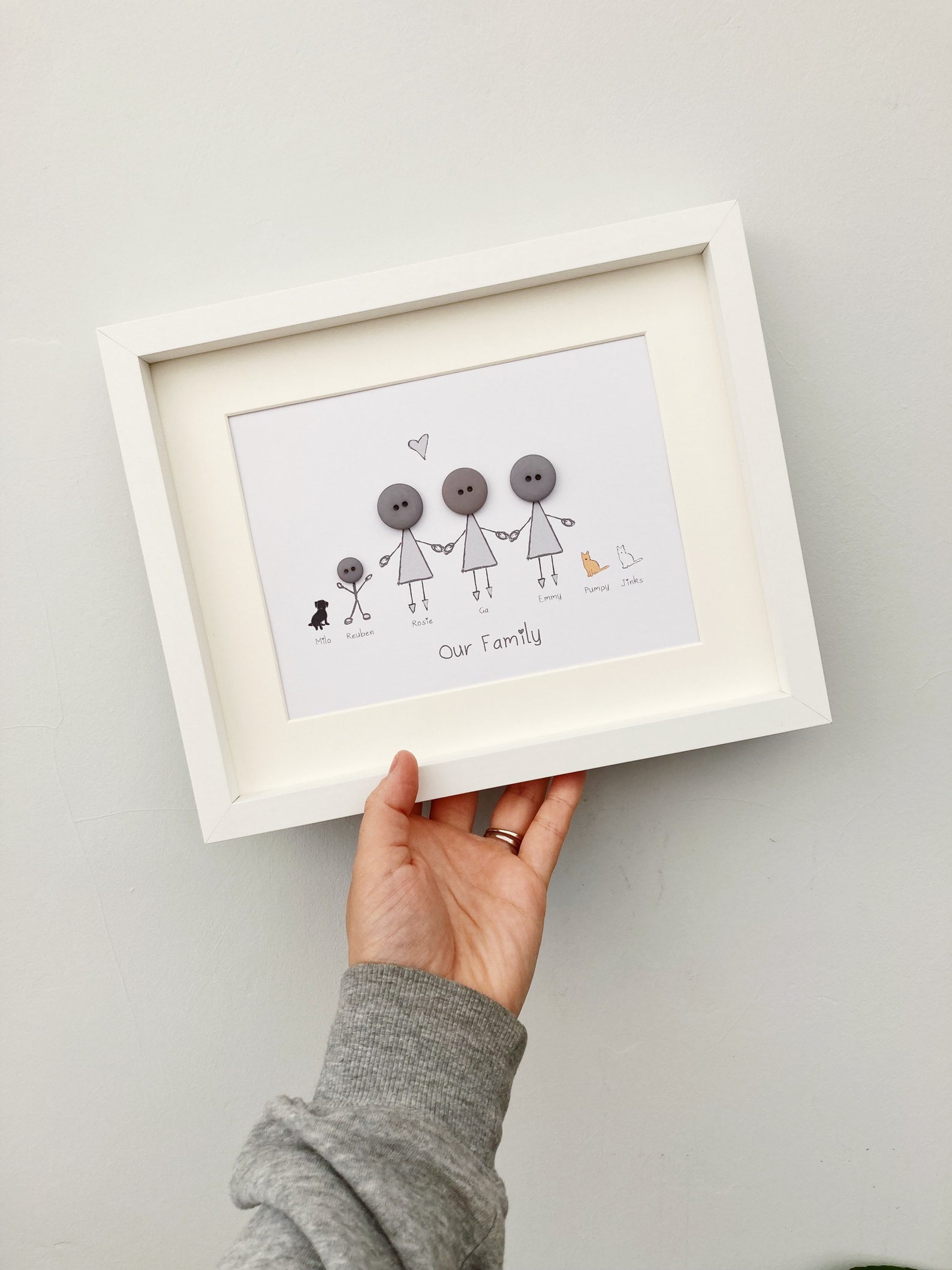 Button Family Frame / Button People / Grey Buttons - Etsy