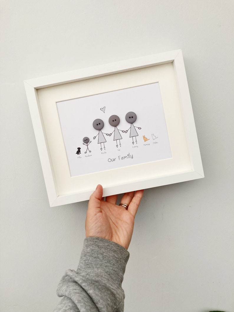 Button Family Frame / Button People / Grey Buttons - Etsy