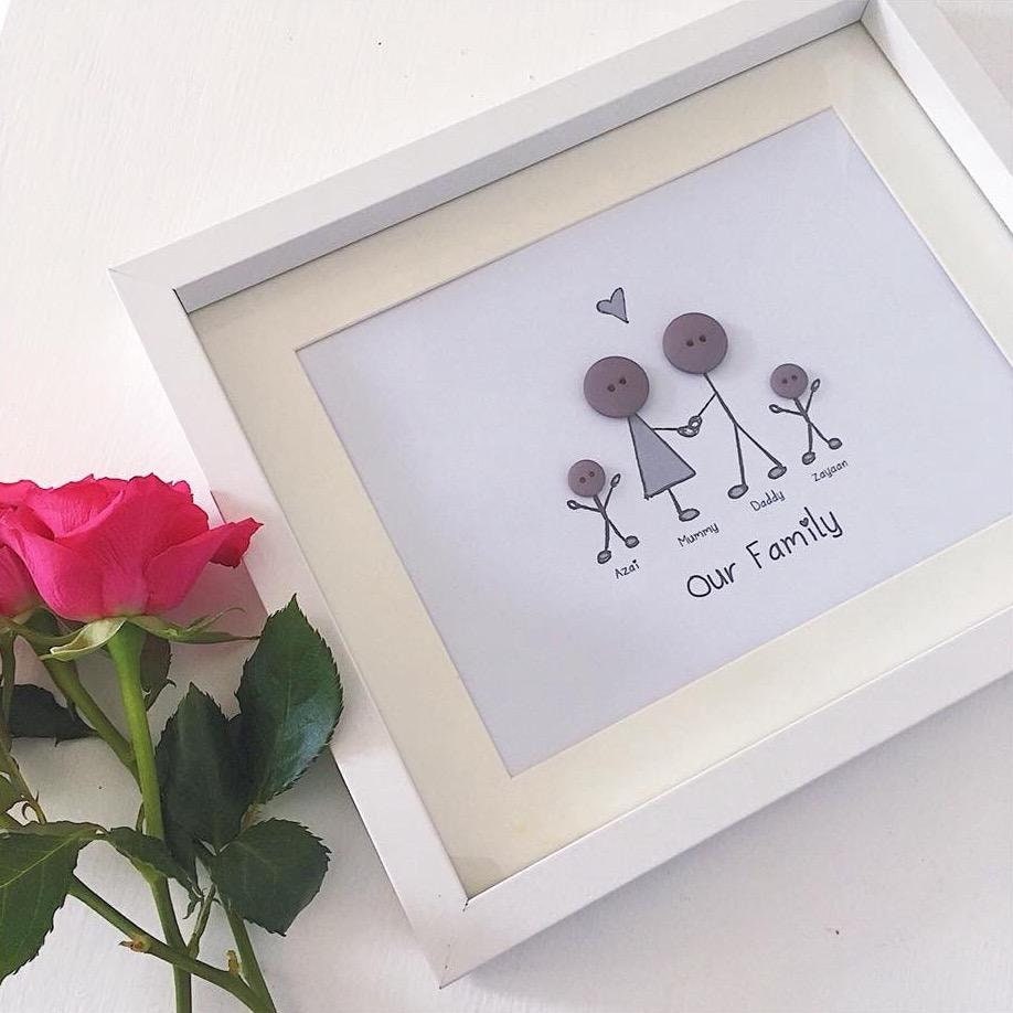 Button Family Frame / Button People / Grey Buttons - Etsy