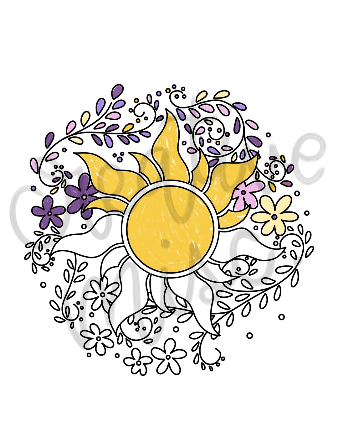 Tangled Sun Coloring Page - Rapunzel Coloring Page - Lost Princess Sun ...