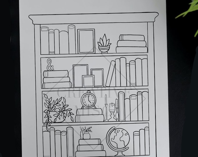 Bookshelf Coloring Page - TBR Bookshelf - Book Tracker - Etsy