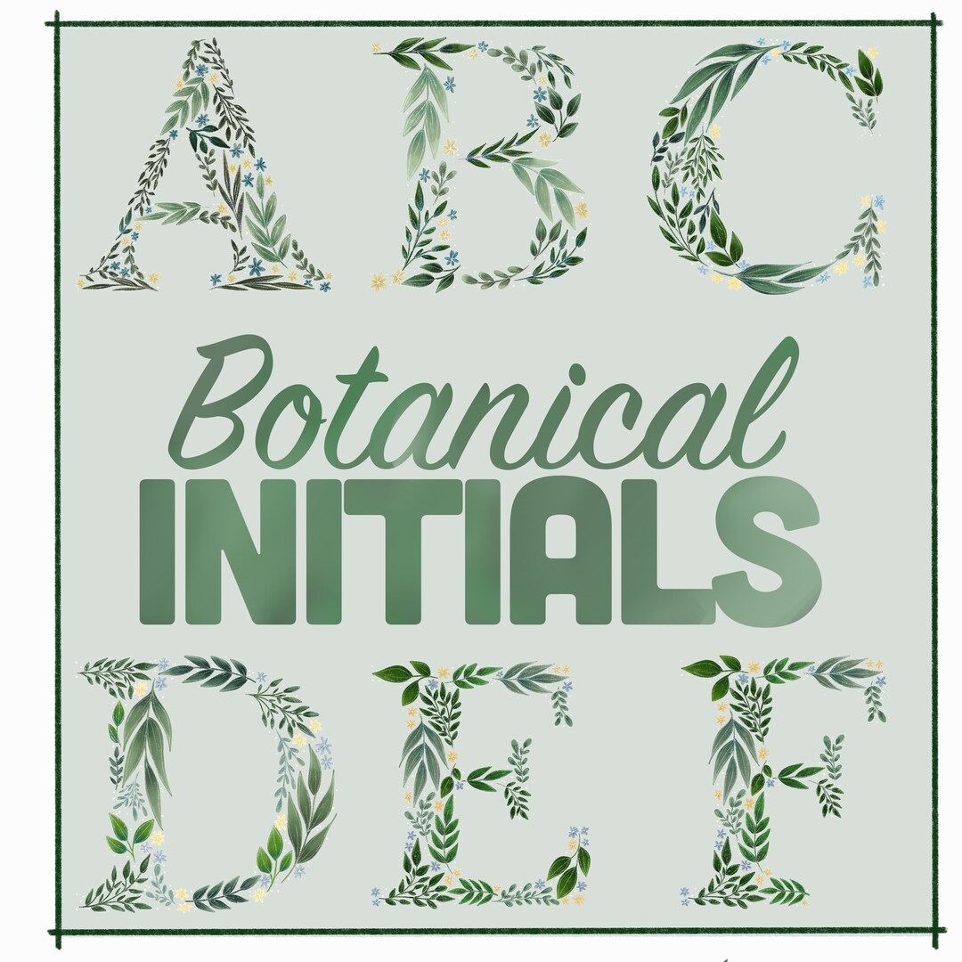 Botanical Initial Stickers Plant Stickers Botanical - Etsy