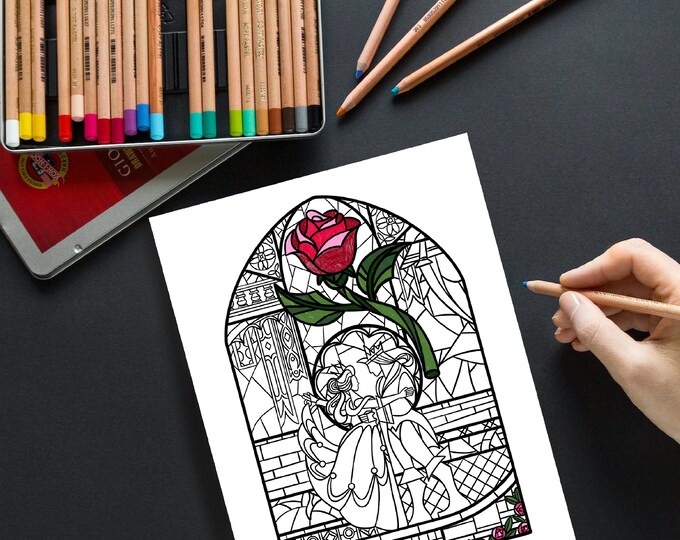Stained Glass Enchanted Rose Coloring Sheet Beauty and the Beast ...