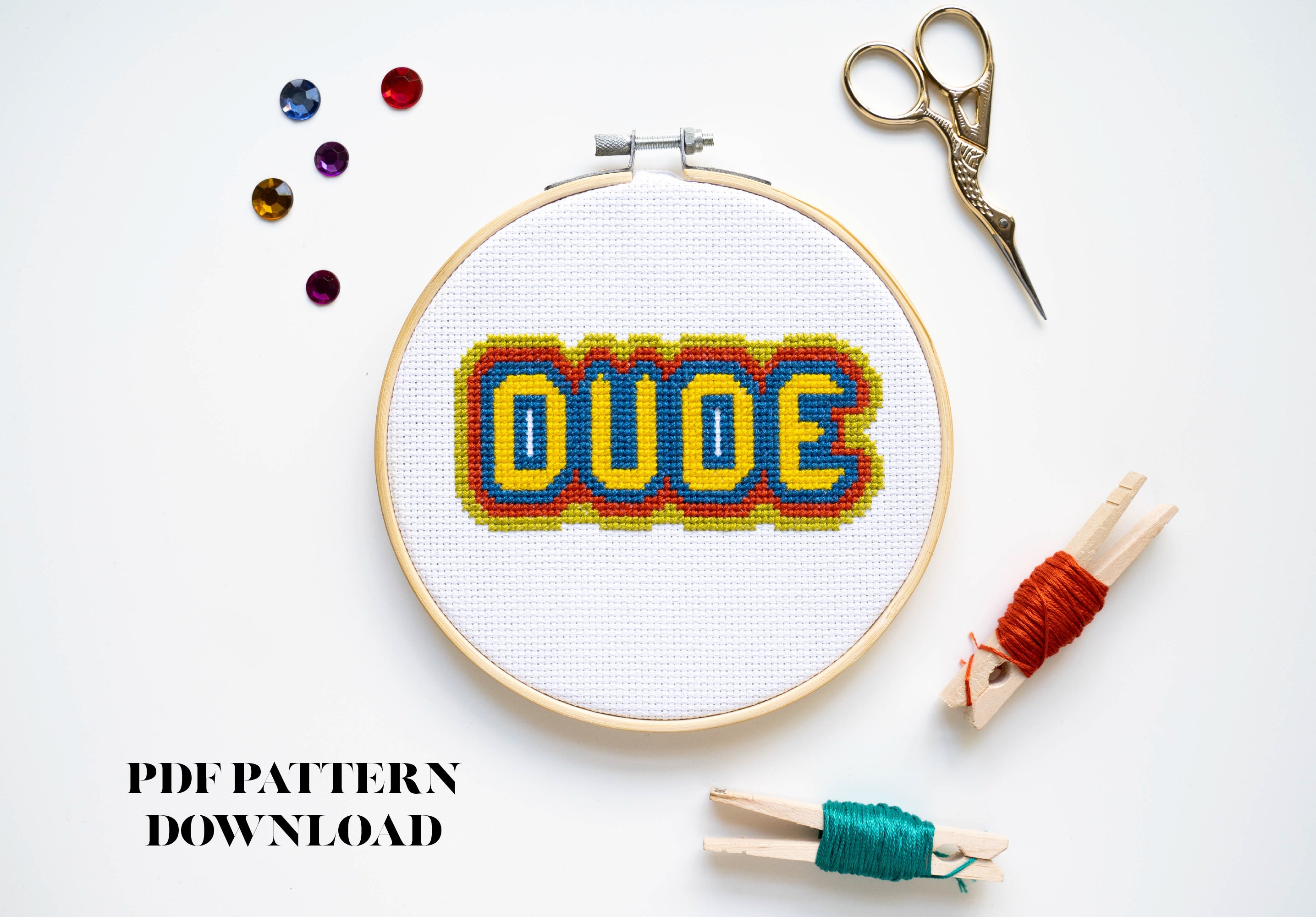 70s Retro Vintage Style Dude - Cross-stitch Pattern - INSTANT DOWNLOAD ...