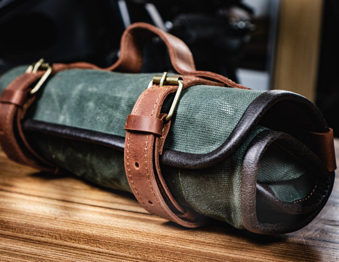 Waxed Canvas Full-grain Leather Tool Roll: Motorcycle Tool Bag ...