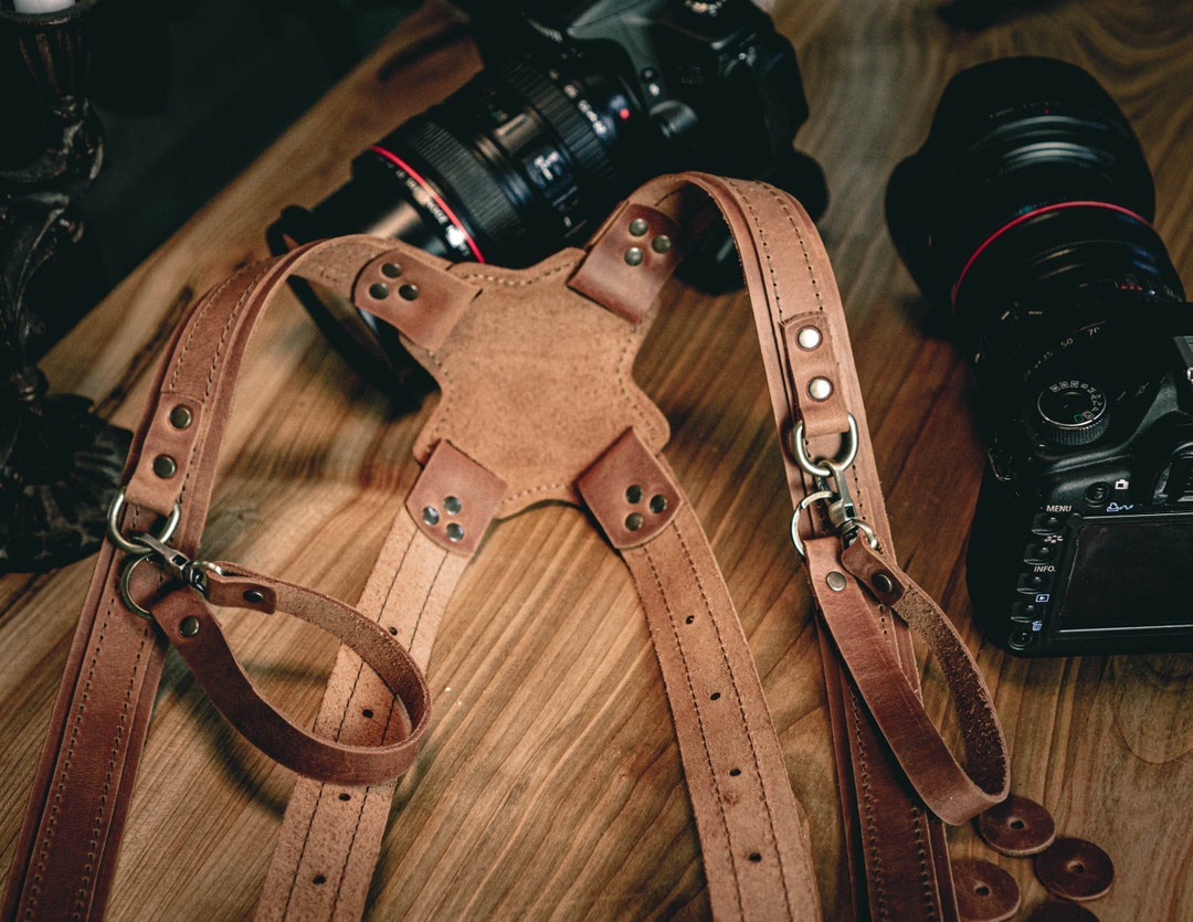Personalized Leather Camera Harness Dual DSLR Strap for Two Cameras ...