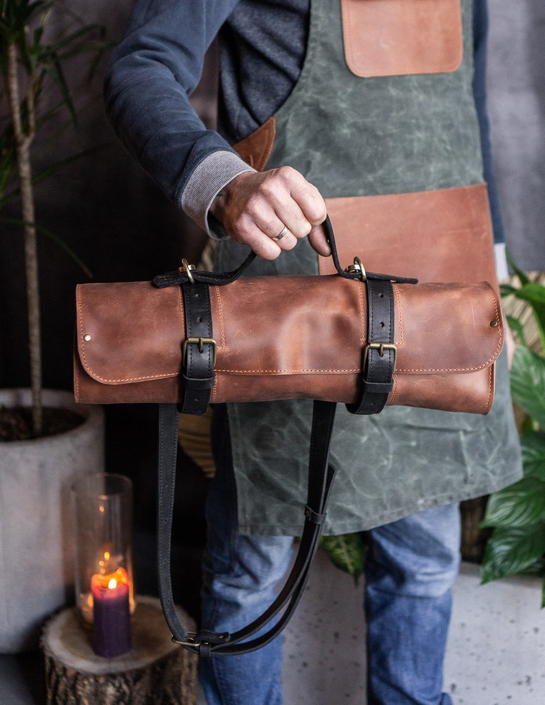 Leather Knife Roll,personalized Knife Bag,gift for Chef,leather Knife ...