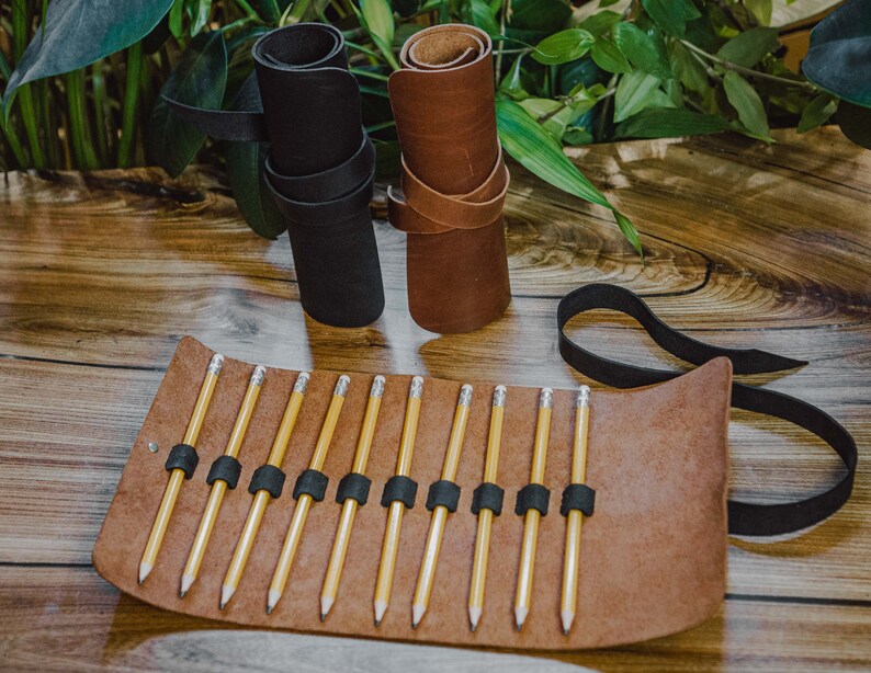 Pen Holder Leather, Pencil Roll Case, Pencil Roll Up, Leather Pencil ...