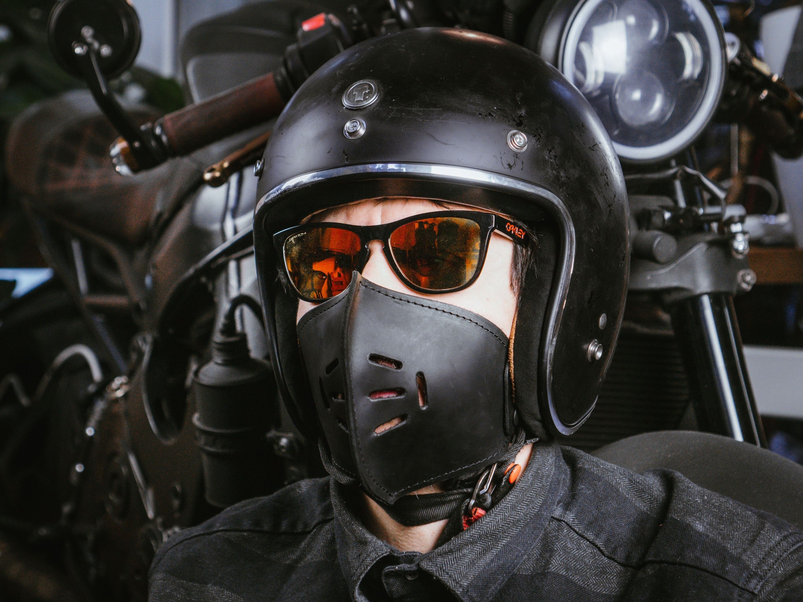 Motorcycle Gifts Motorcycle Leather Mask, Helmet Leather Mask, Cafe ...