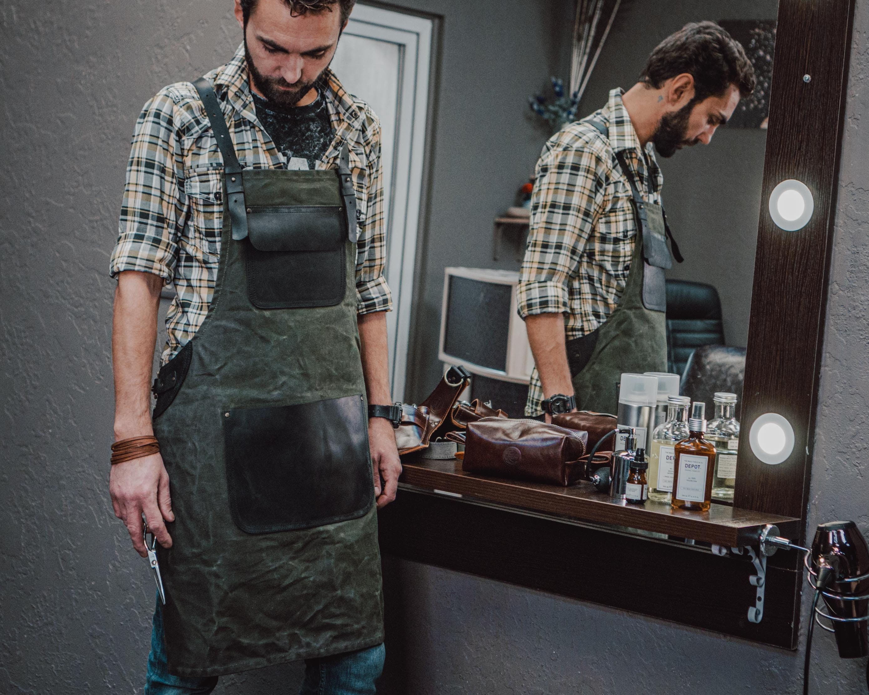 Waxed Canvas Leather Apron Personalized T For For Hairstylist Barber Gardener Florist