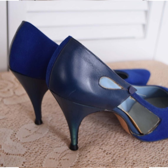 1960s Blue Stilettos-60s High Heels-Pumps-Leather-Sue… - Gem