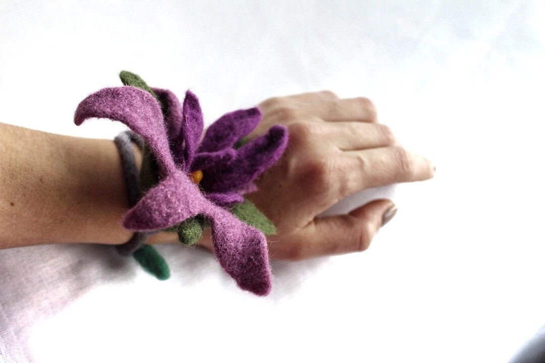 Felted Bracelet Felted Flower Felted Cuff Bracelet Felted Jewelry ...