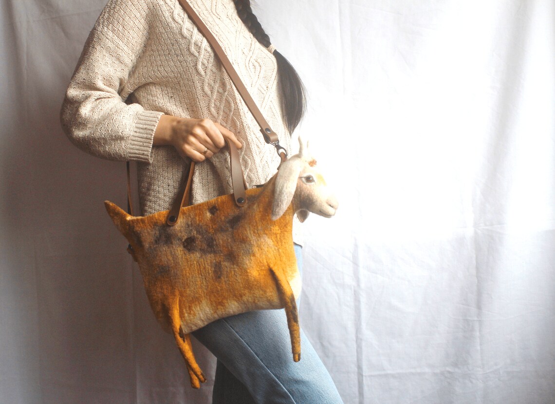 Felted Goat Bag Animal Cross Body Bag Custom Bag Photo Bag Gift for ...
