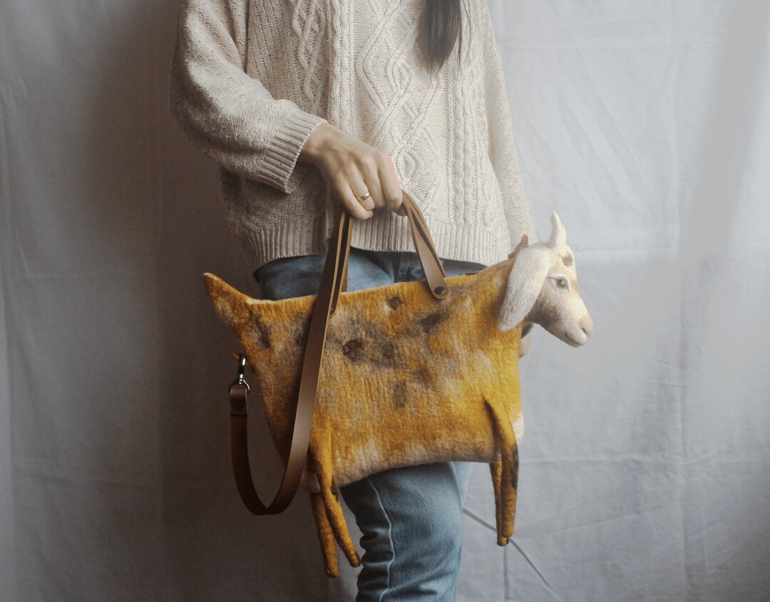 Felted Goat Bag Animal Cross Body Bag Custom Bag Photo Bag Gift for ...