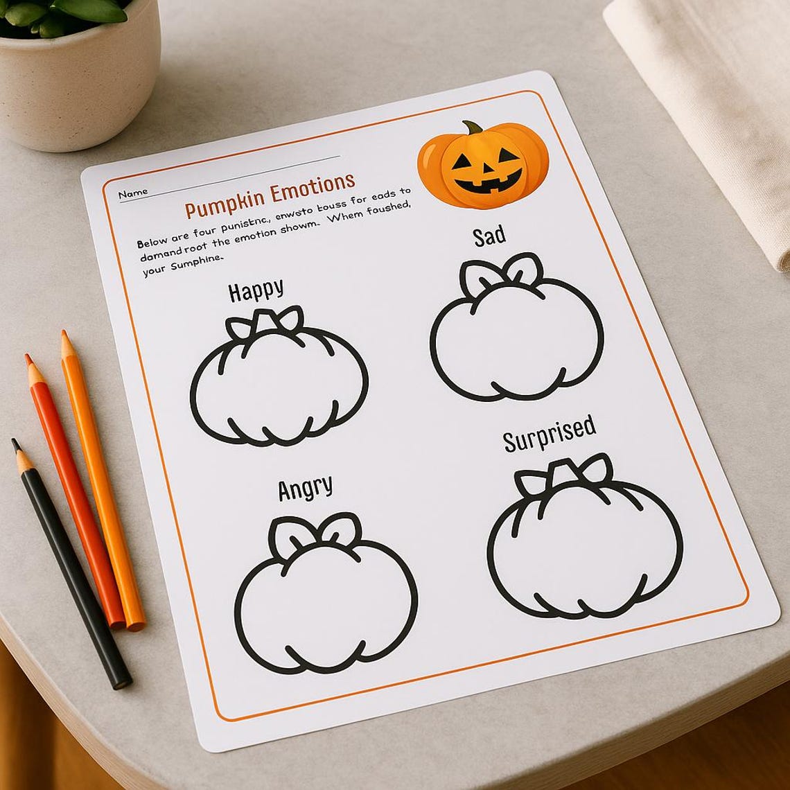 Pumpkin Emotions Worksheet: Halloween SEL Activity for Kids (PDF ...
