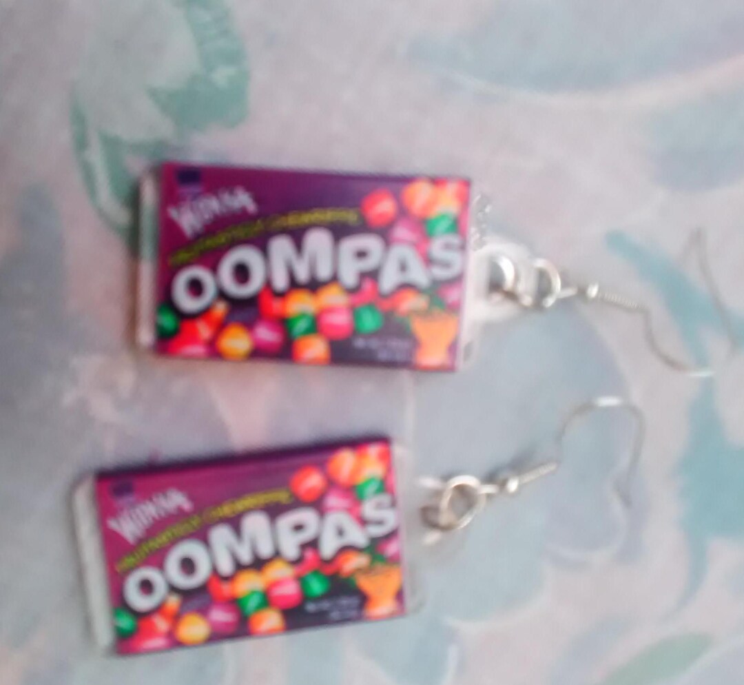 Willy Wonka Movie Oompas Loompas Purple Candy Fun Dangle Retro Earrings ...