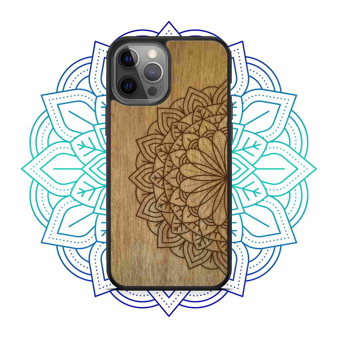Engraved Mandala Real Wood Phone Case / for Google Pixel Phone Models ...